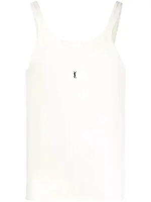 Saint Laurent Logo-embroidered Ribbed Tank Top - Neutrals