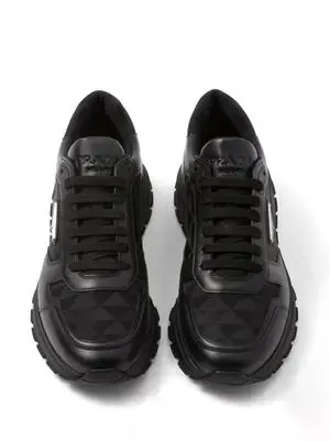 Prada Geometric-pattern Panelled Lace-up Sneakers