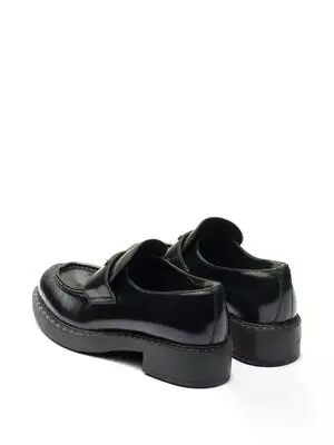 Prada Brushed Leather Loafers With Enameled Triangle Logo