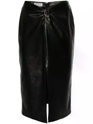 Saint Laurent Gathered Leather Midi Skirt