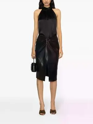 Saint Laurent Gathered Leather Midi Skirt