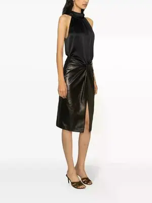 Saint Laurent Gathered Leather Midi Skirt