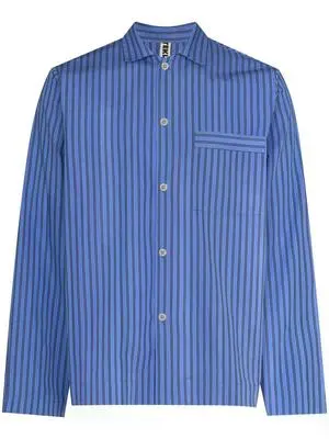 TEKLA Striped Poplin Pajama Shirt - Blue