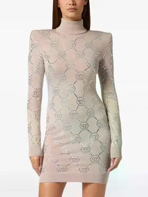 Philipp Plein Crystal-embellished Monogram Mini Dress - Neutrals
