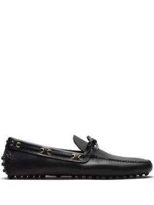 Car Shoe Lace-up Leather Boat Shoes - Black