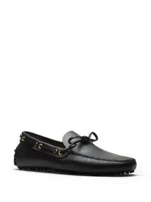 Car Shoe Lace-up Leather Boat Shoes - Black