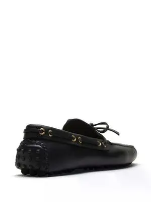 Car Shoe Lace-up Leather Boat Shoes - Black