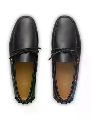 Car Shoe Lace-up Leather Boat Shoes - Black