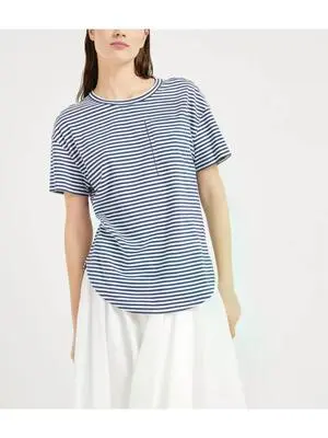 Brunello Cucinelli Horizontal Stripe Cotton Shirt With Monili Chain Embellishment