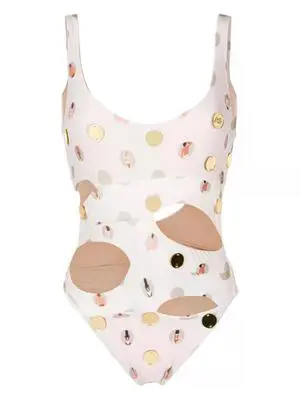AMIR SLAMA Graphic-print Cut-out One-piece Swimsuit - Neutrals