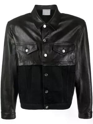 VTMNTS Contrasting Leather-block Denim Jacket