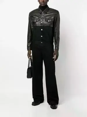 VTMNTS Contrasting Leather-block Denim Jacket