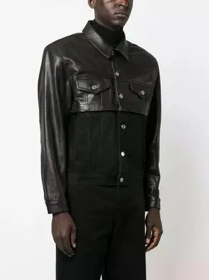 VTMNTS Contrasting Leather-block Denim Jacket