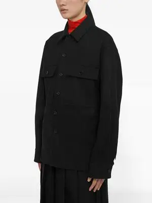 JIL SANDER Long-sleeve Wool Flannel Overshirt - Black