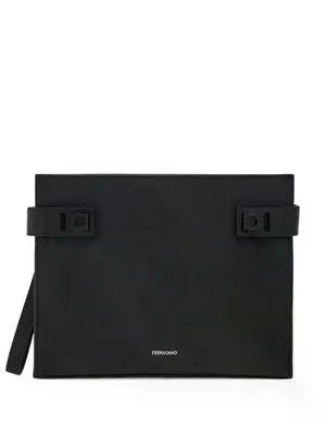 FERRAGAMO Gancini-buckle Leather Clutch Bag - Black
