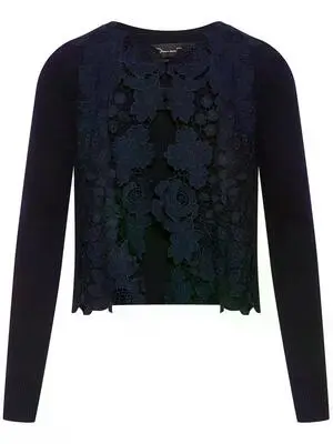Oscar De La Renta Mixed Botanical Lace-paneled Cardigan - Brown