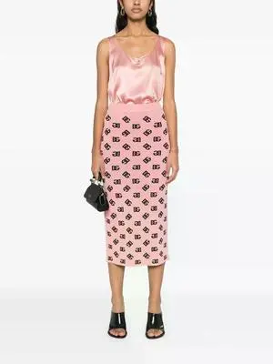 Dolce & Gabbana Satin Top With Logo Plaque - Pink