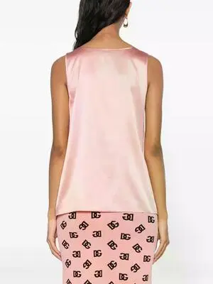 Dolce & Gabbana Satin Top With Logo Plaque - Pink