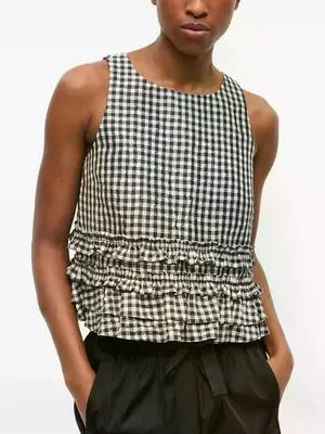 GANNI Check-print Ruffled Top