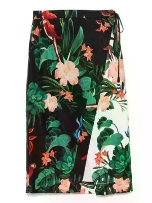 Farm Rio Midnight Macaw Fiesta Midi Skirt - Black
