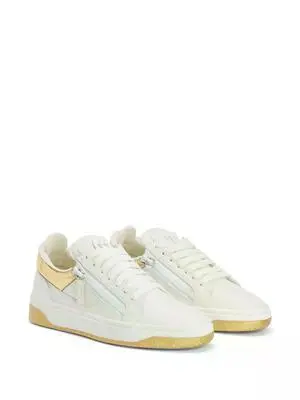 GIUSEPPE ZANOTTI White And Gold-tone Leather Sneakers - Neutrals