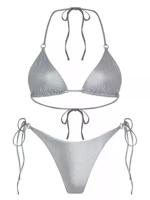 LET'S SWIM Metallic Bikini Bottoms - Silver