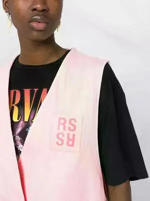 Raf Simons Oversized Denim Gilet With Logo Patches
