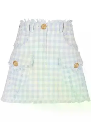 Balmain Gingham-pattern A-line Miniskirt