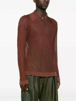 BONSAI Long-sleeve Open-knit Polo Shirt