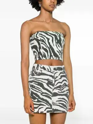 ROTATE BY BIRGER CHRISTENSEN Zebra-print Denim Cropped Top
