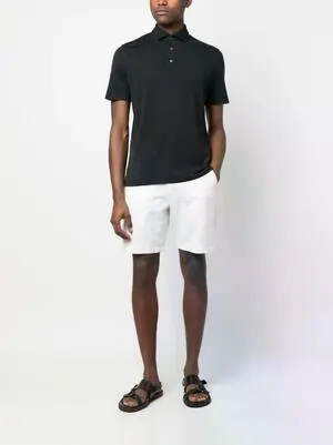 Fedeli Plain Cotton Polo Shirt - Black