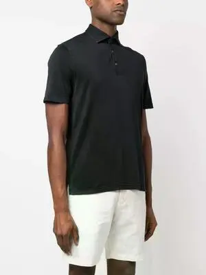 Fedeli Plain Cotton Polo Shirt - Black
