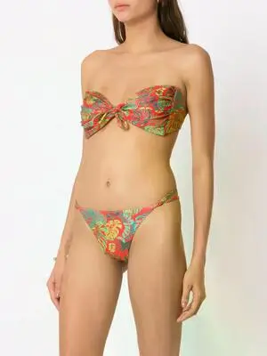 AMIR SLAMA Palm Leaf Print Bandeau Bikini
