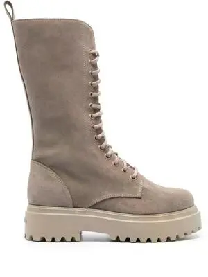 LE SILLA Grey Suede Lace-up Combat Boots