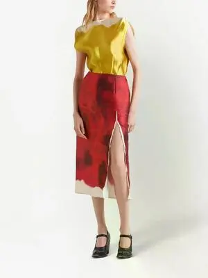 Prada Abstract-print Satin Midi Skirt