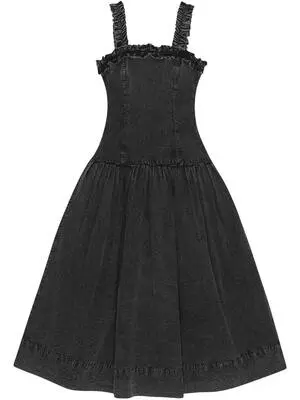 GANNI Ruffle-detail Midi Dress - Black