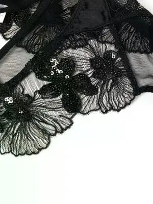 FLEUR DU MAL Sequin Violet Floral-lace Thong