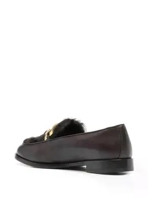 AQUAZZURA Shearling-trim Leather Loafers