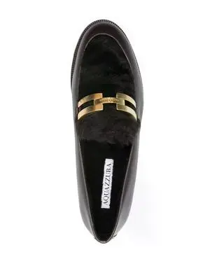 AQUAZZURA Shearling-trim Leather Loafers