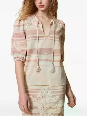 TWINSET Striped Embroidered Blouse