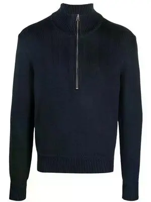 TOM FORD Half-zip Wool-silk Jumper - Blue