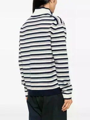 Maison Kitsuné Fox Head Intarsia Striped Jumper - Blue