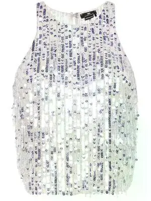 Elisabetta Franchi Sequin Embellished Tulle Top