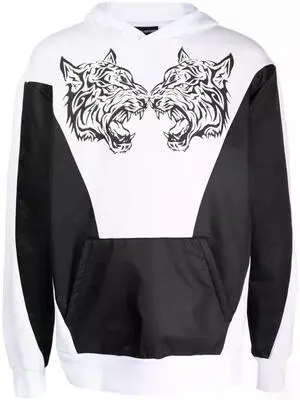 PLEIN SPORT Tiger-print Panelled Hoodie - White
