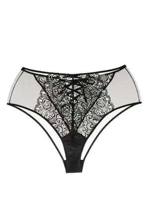 FLEUR DU MAL Eyelet-embellished Lace-up Panty - Black