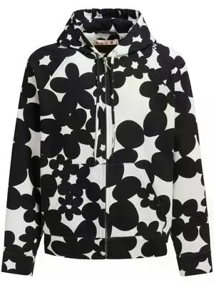 Marni Floral-print Cotton Hoodie - Black