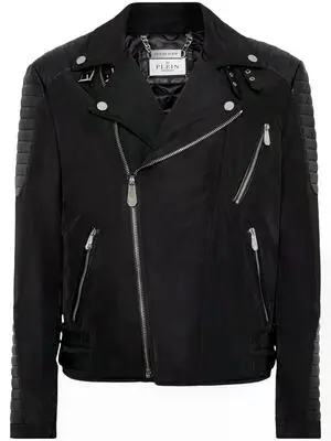 Philipp Plein Padded Leather Biker Jacket - Black