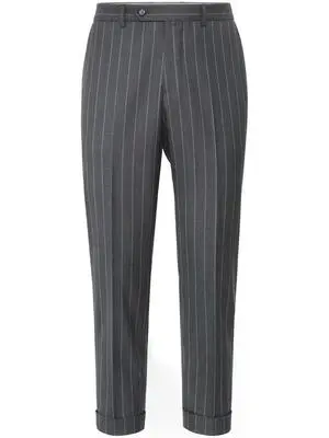 Brunello Cucinelli Striped Virgin Wool Trousers - Grey