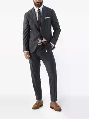 Brunello Cucinelli Striped Virgin Wool Trousers - Grey