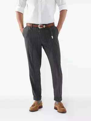 Brunello Cucinelli Striped Virgin Wool Trousers - Grey